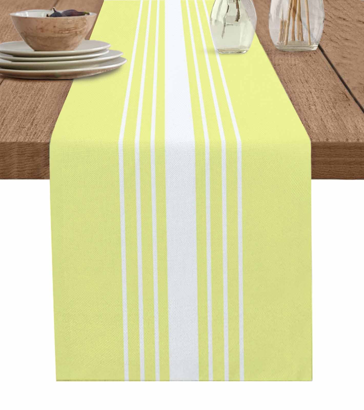 Simple Yellow Stripes Table Runners 60 Inches Long, Cotton Linen Fabric ...
