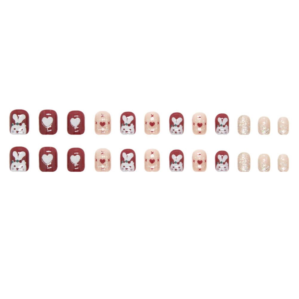 Simple and Cute Elk Rose Red Gold Foil Halo Dyed False Nails D8O1 ...