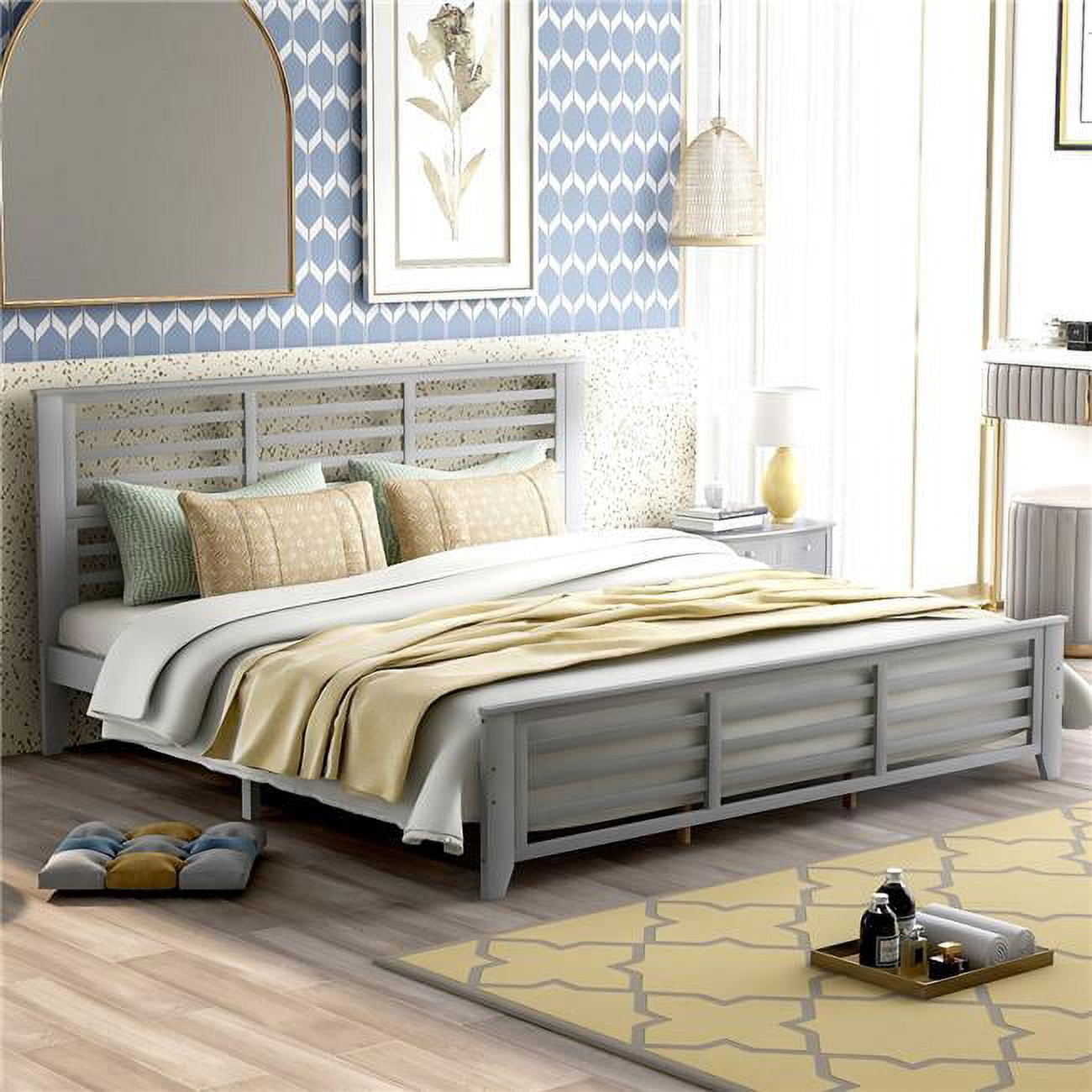 Simple and Stylish Platform Bed Frame with Horizontal Strip Hollow ...
