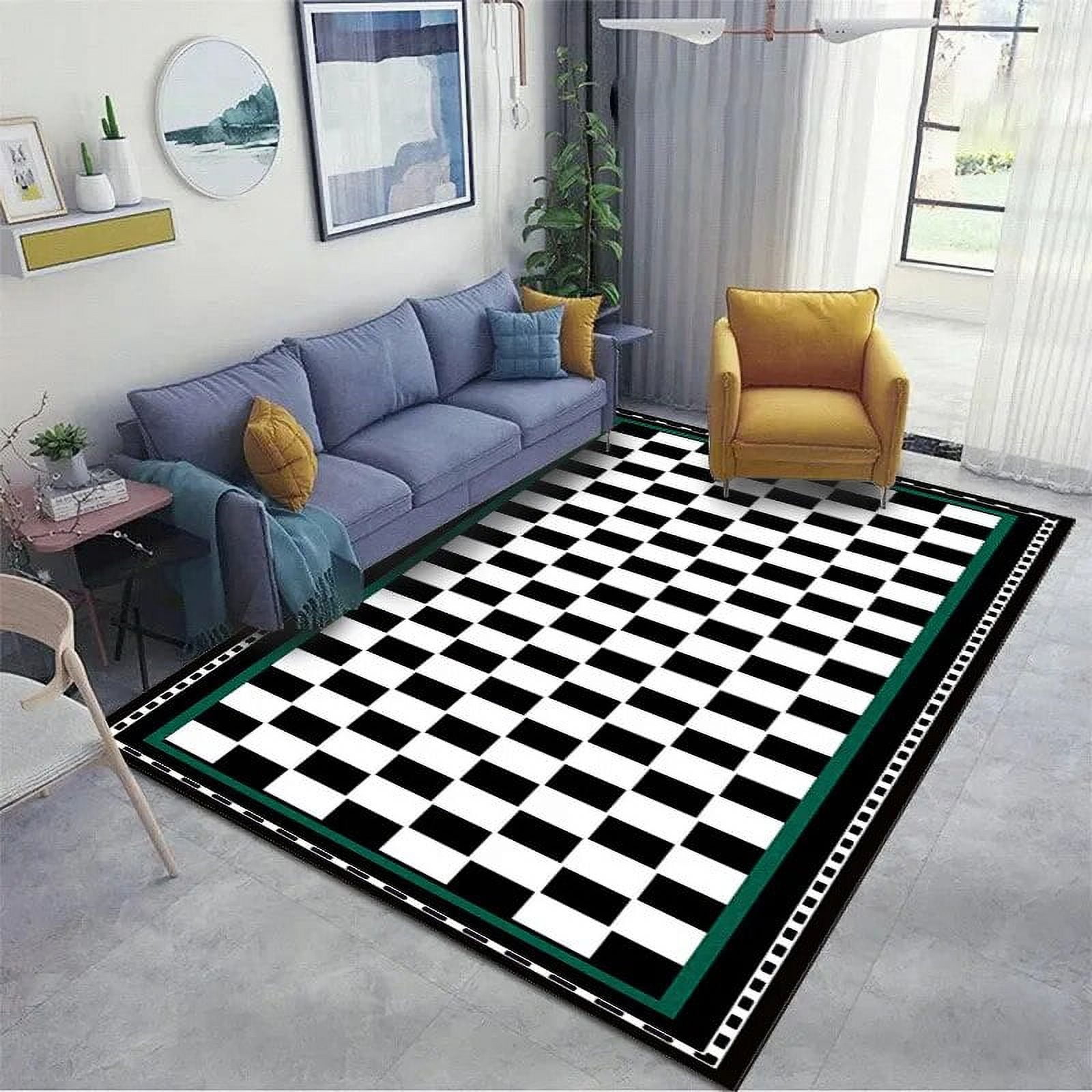 Simple checkerboard floor mat bedroom ins style bedside carpet living ...