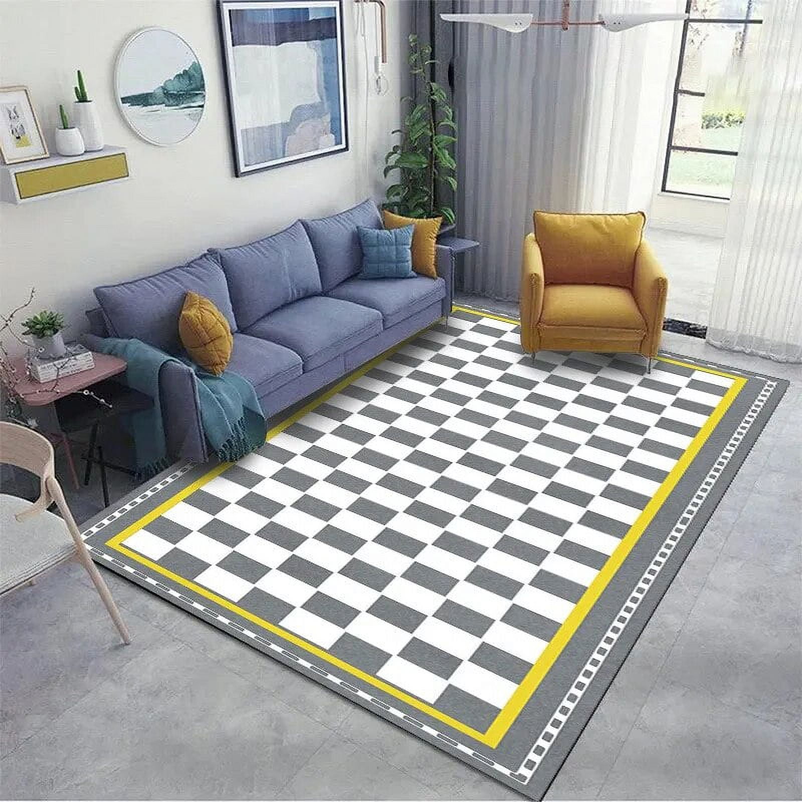 Simple checkerboard floor mat bedroom ins style bedside carpet living ...