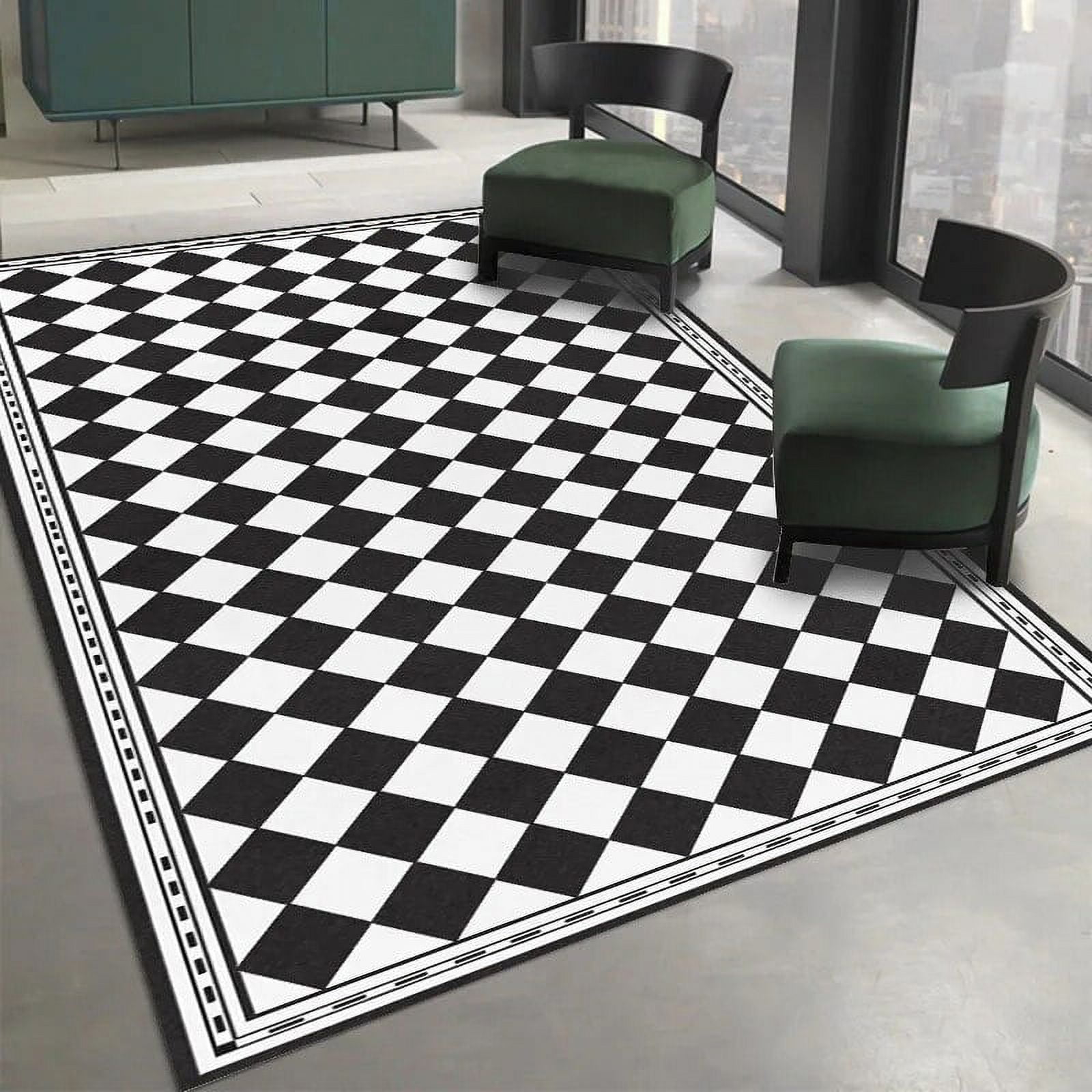 Simple checkerboard floor mat bedroom ins style bedside carpet living ...
