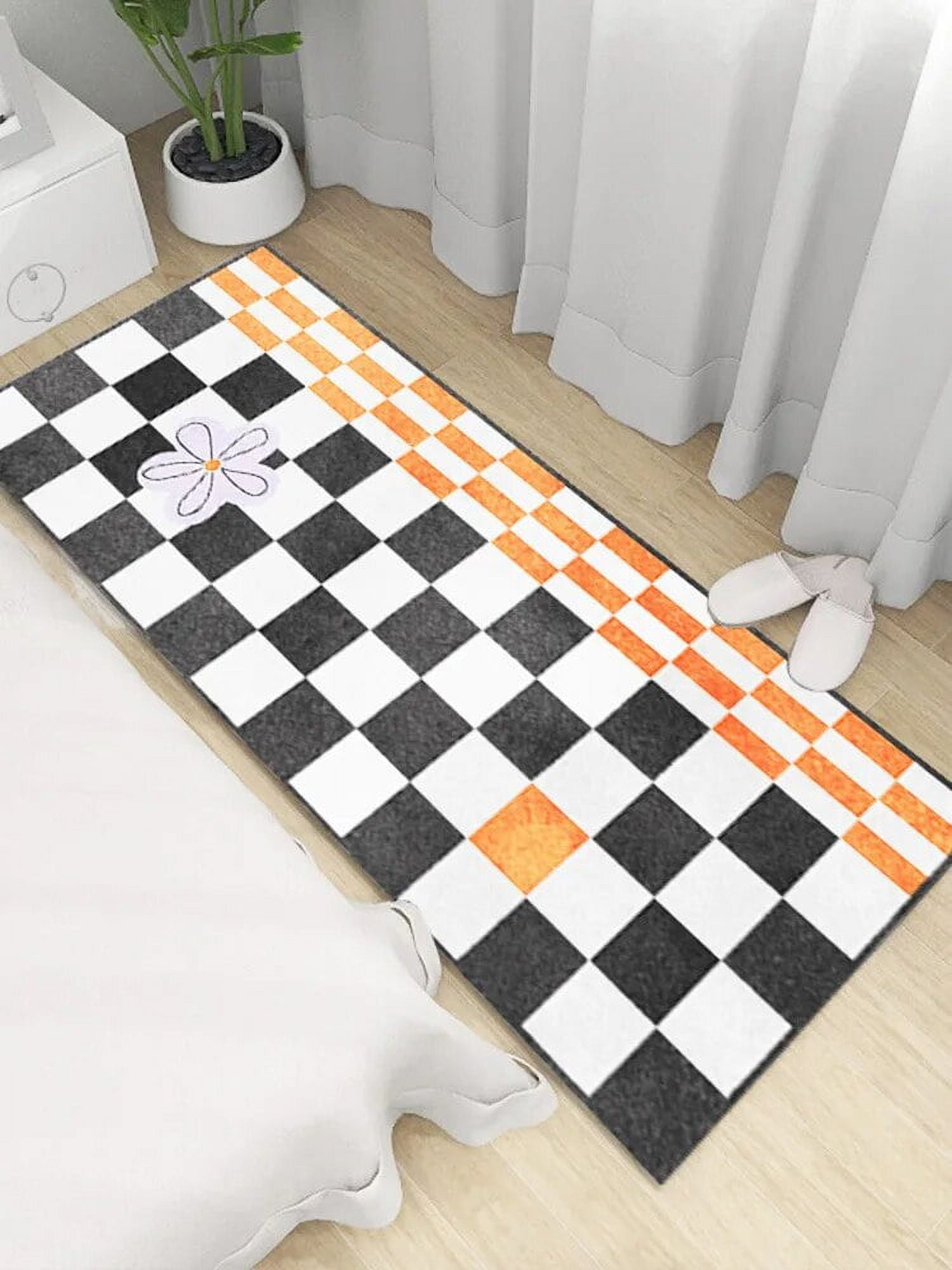 Simple checkerboard floor mat bedroom ins style bedside carpet living ...