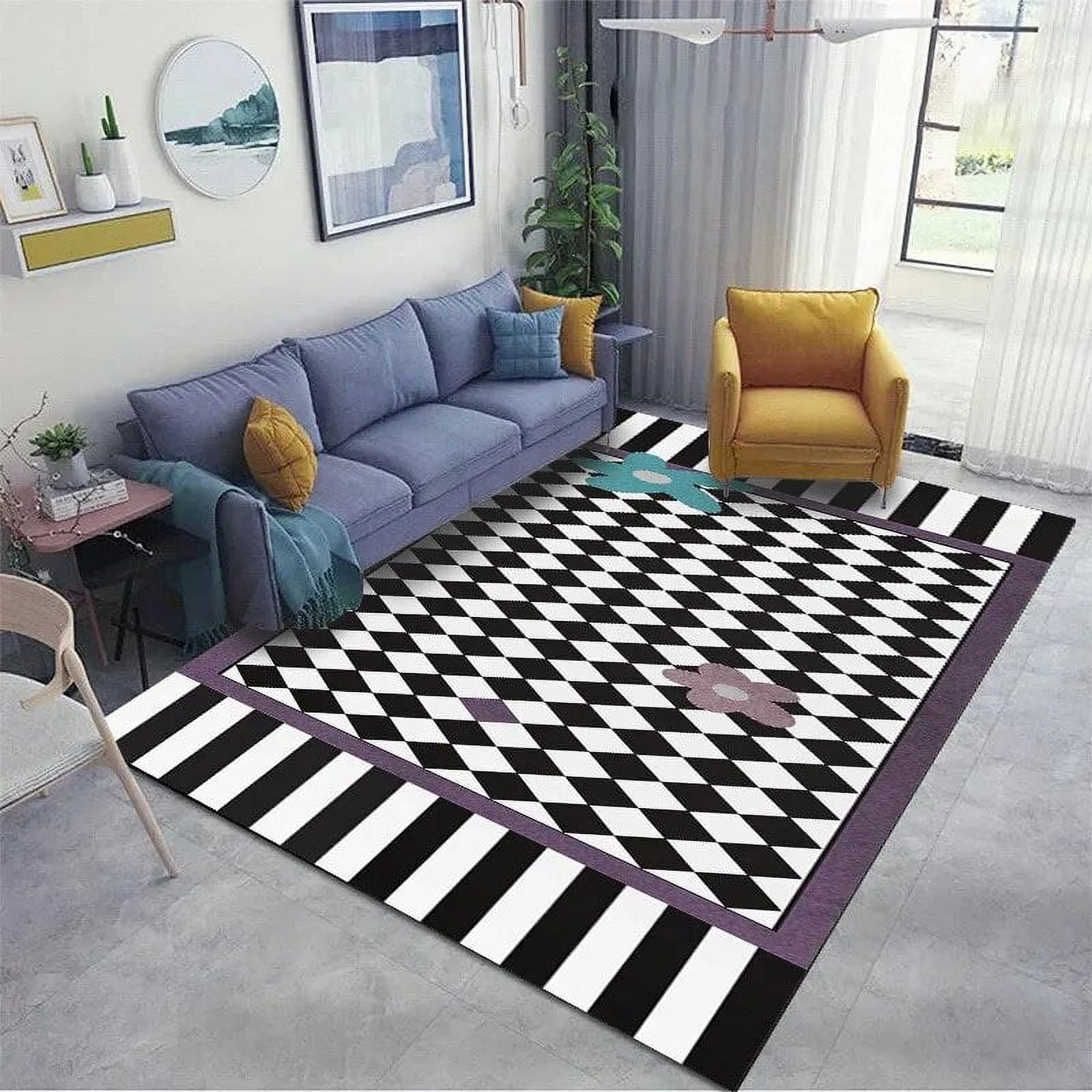 Simple checkerboard floor mat bedroom ins style bedside carpet living ...