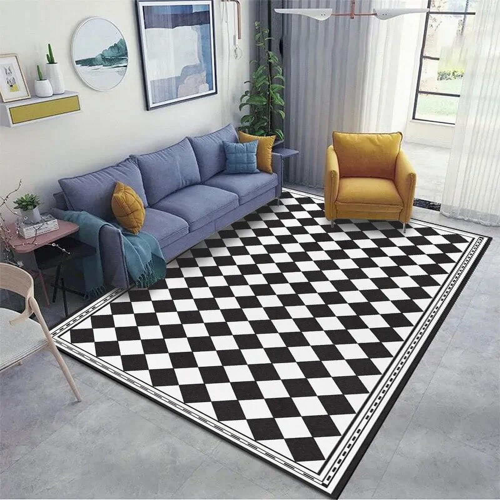 Simple checkerboard floor mat bedroom ins style bedside carpet living ...
