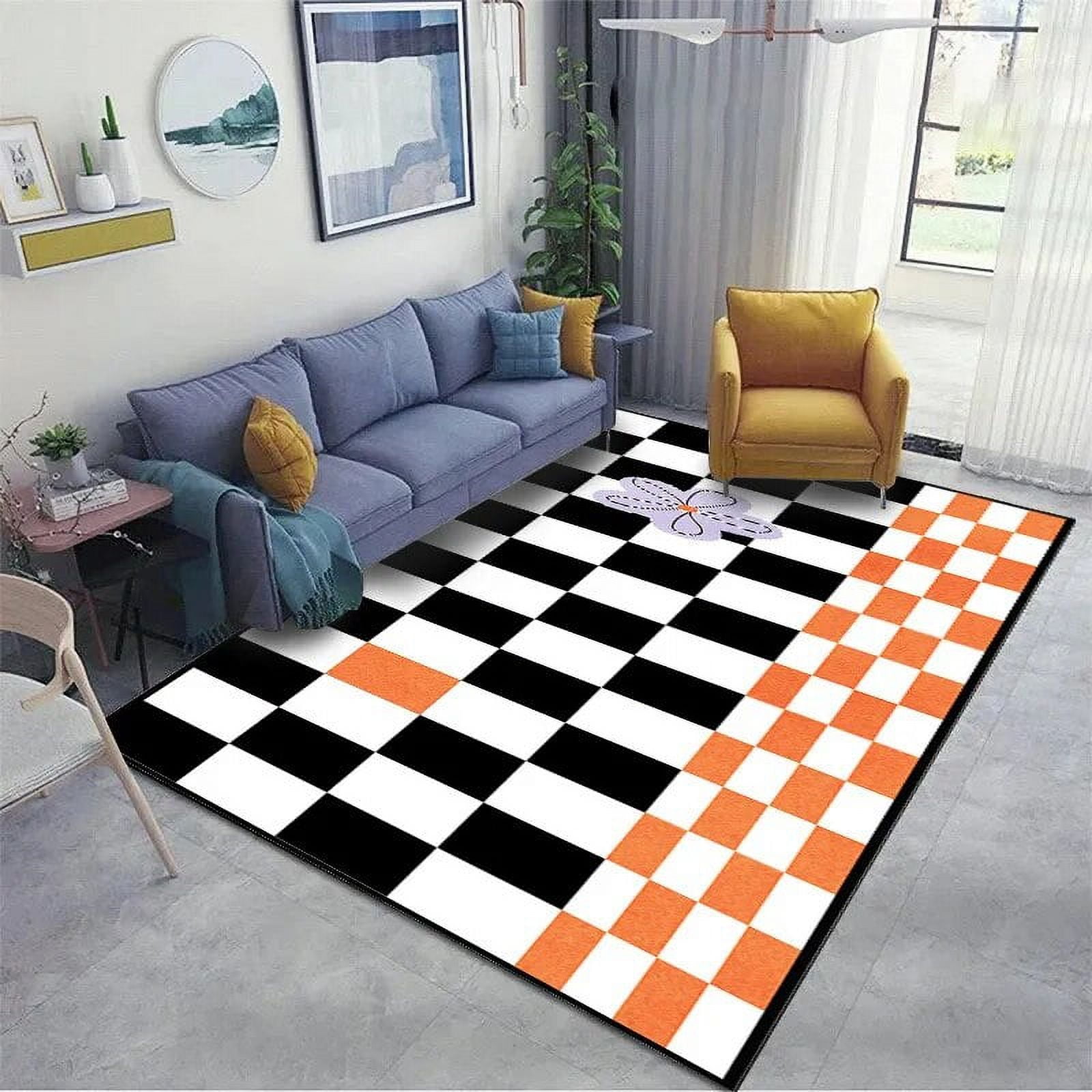 Simple checkerboard floor mat bedroom ins style bedside carpet living ...