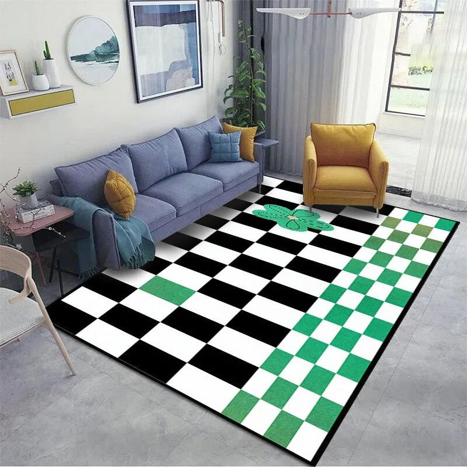 Simple checkerboard floor mat bedroom ins style bedside carpet living ...