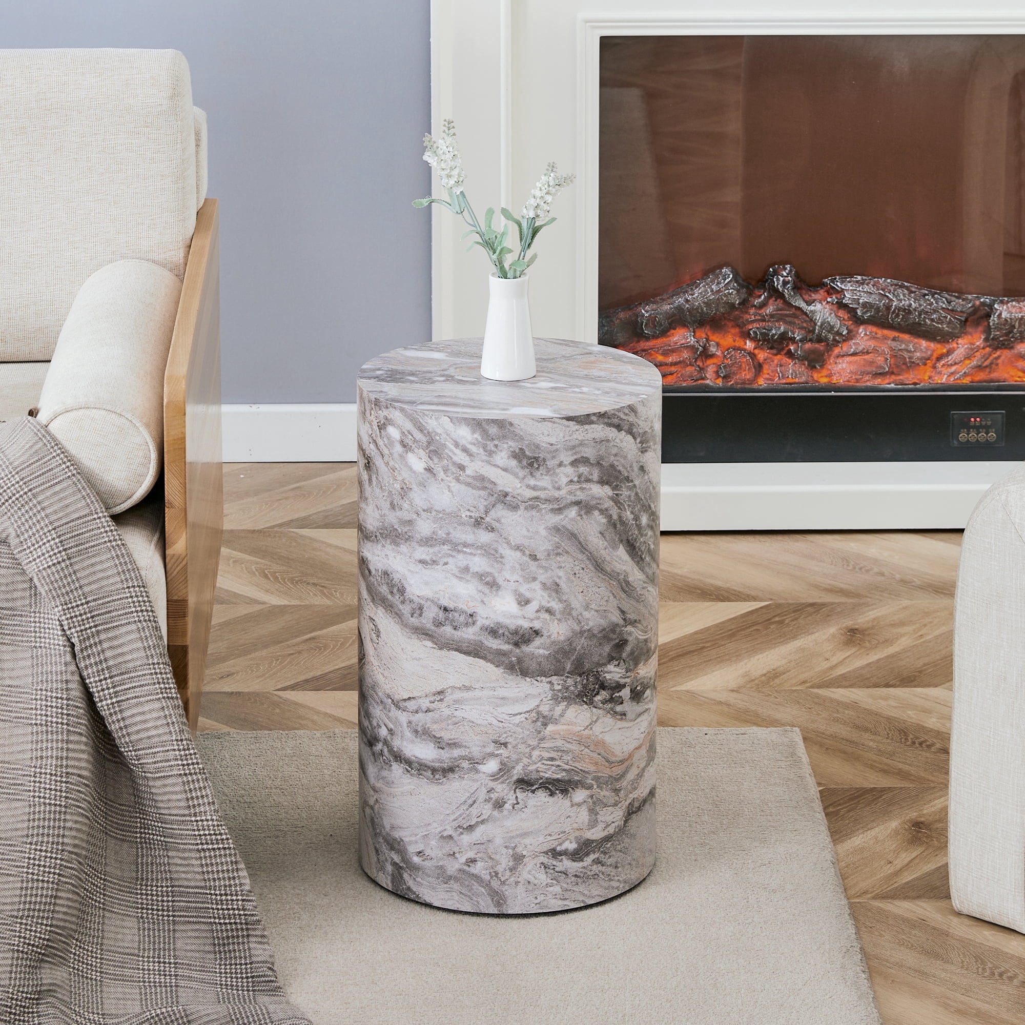 Round End Table Living Room Table, Faux Marble Sofa Couch Side Table ...