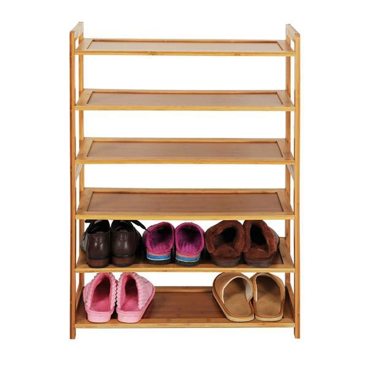 Simple rectangular 6-layer bamboo shoe rack Wood color, natural bamboo ...