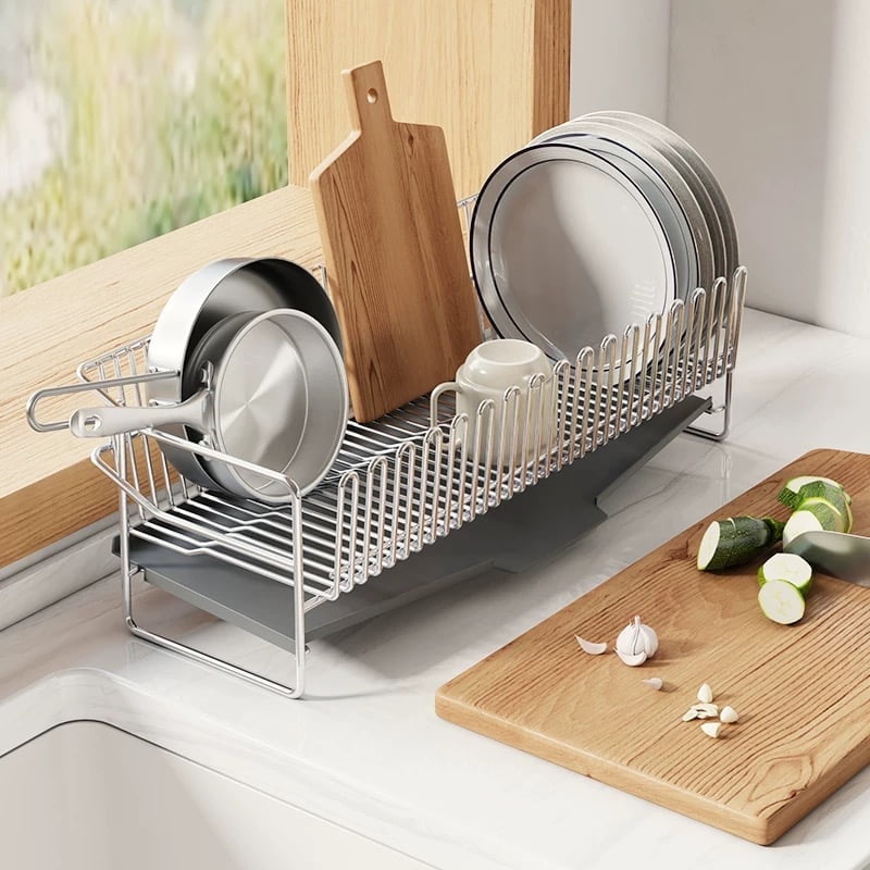 Simple stainless steel kitchen bowl and plate rack, draining rack, bowl ...