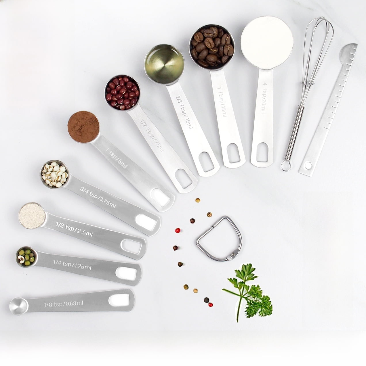 Simple stainless steel round measuring spoon suit baking scale ...