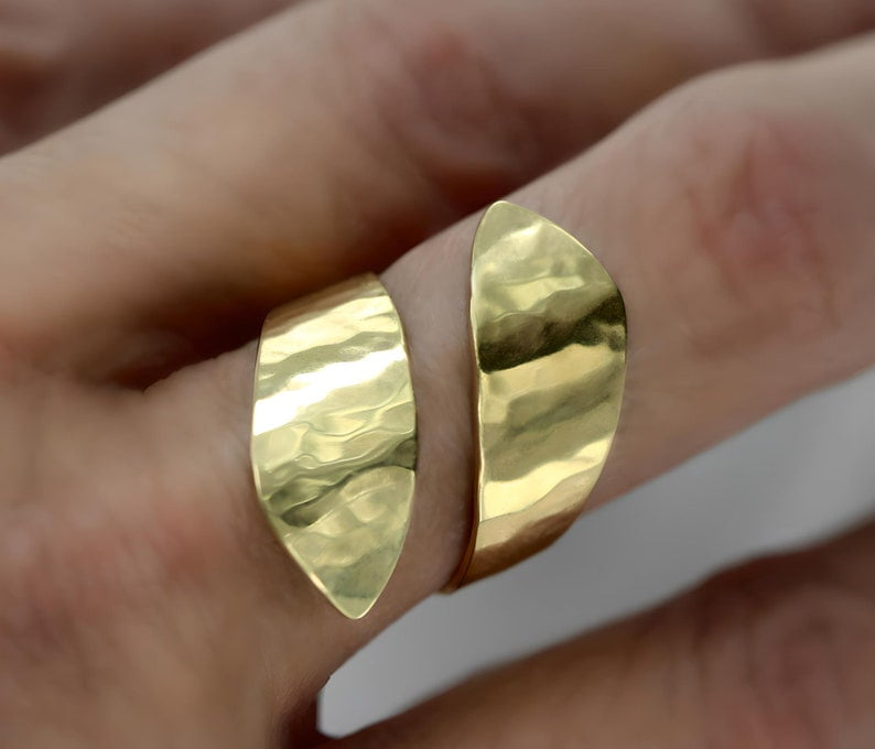 Simple sterling gold plated hammered twisted ring. Modern, minimalist ...