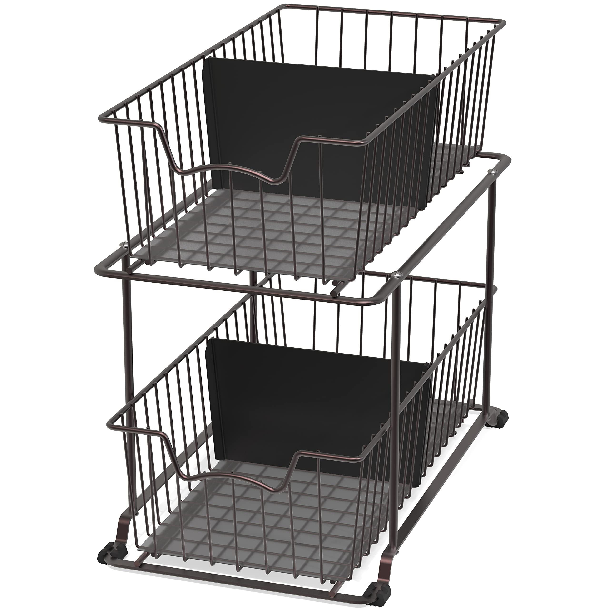 SimpleHouseware 2 Tier Cabinet Wire Basket Drawer Organizer, Brown C101 ...