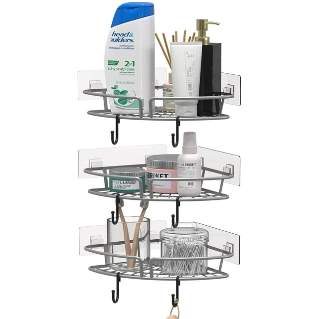 SimpleHouseware Bathroom Wall Mount Corner Shower Caddy, Silver (Set of ...