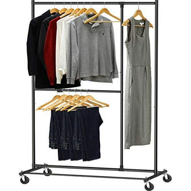 SimpleHouseware Clothes Apparel Dual Bar Adjustable Garment Rack, Black ...