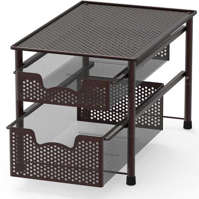 SimpleHouseware 2-Level Stackable Slide Basket Organizer, Bronze ...