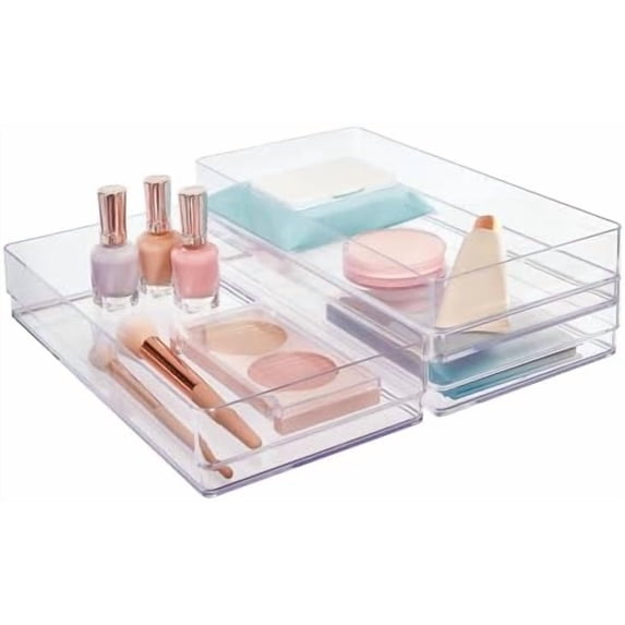 SimpleSort 3-Piece Stackable Clear Drawer Organizer Set | 12" x 6" x 2 ...