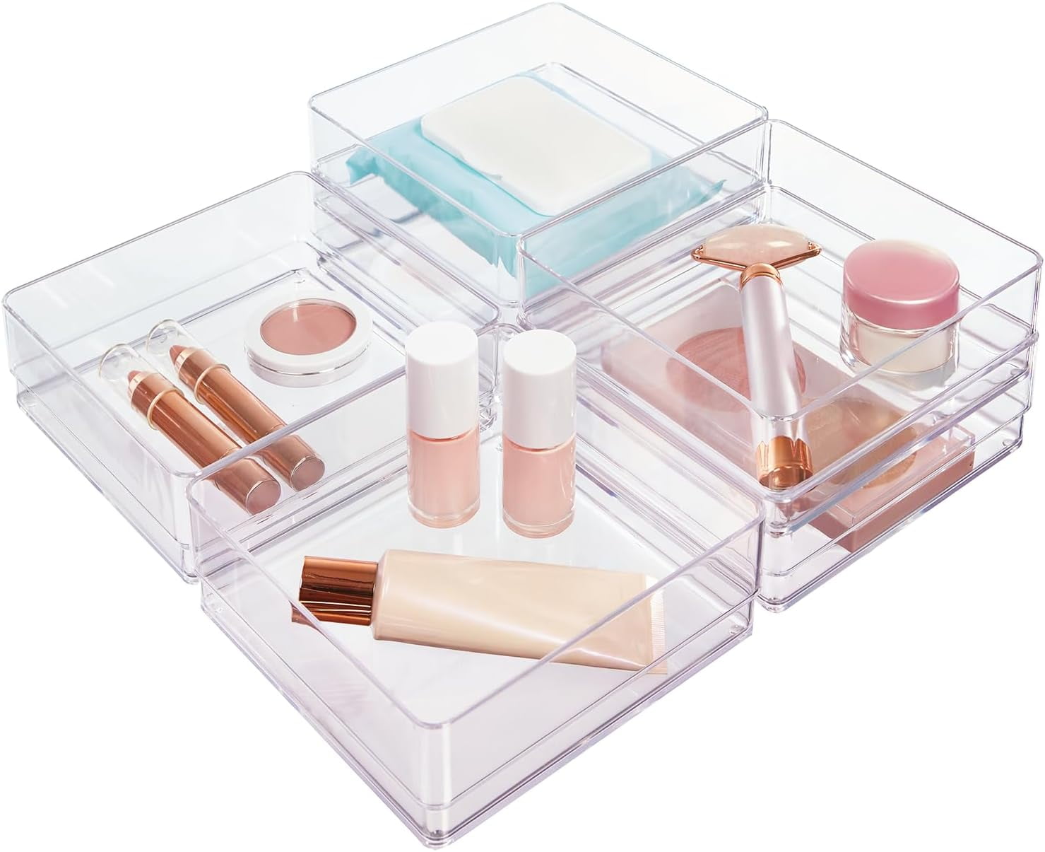 SimpleSort 6- Stackable Clear Drawer Organizer Set | 6" x 6" x 2 ...