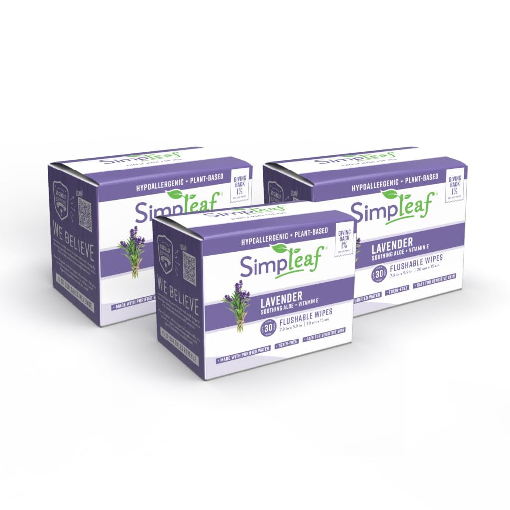Simpleaf Flushable Lavender Single Pack Wet Wipes | Paraben & Alcohol ...
