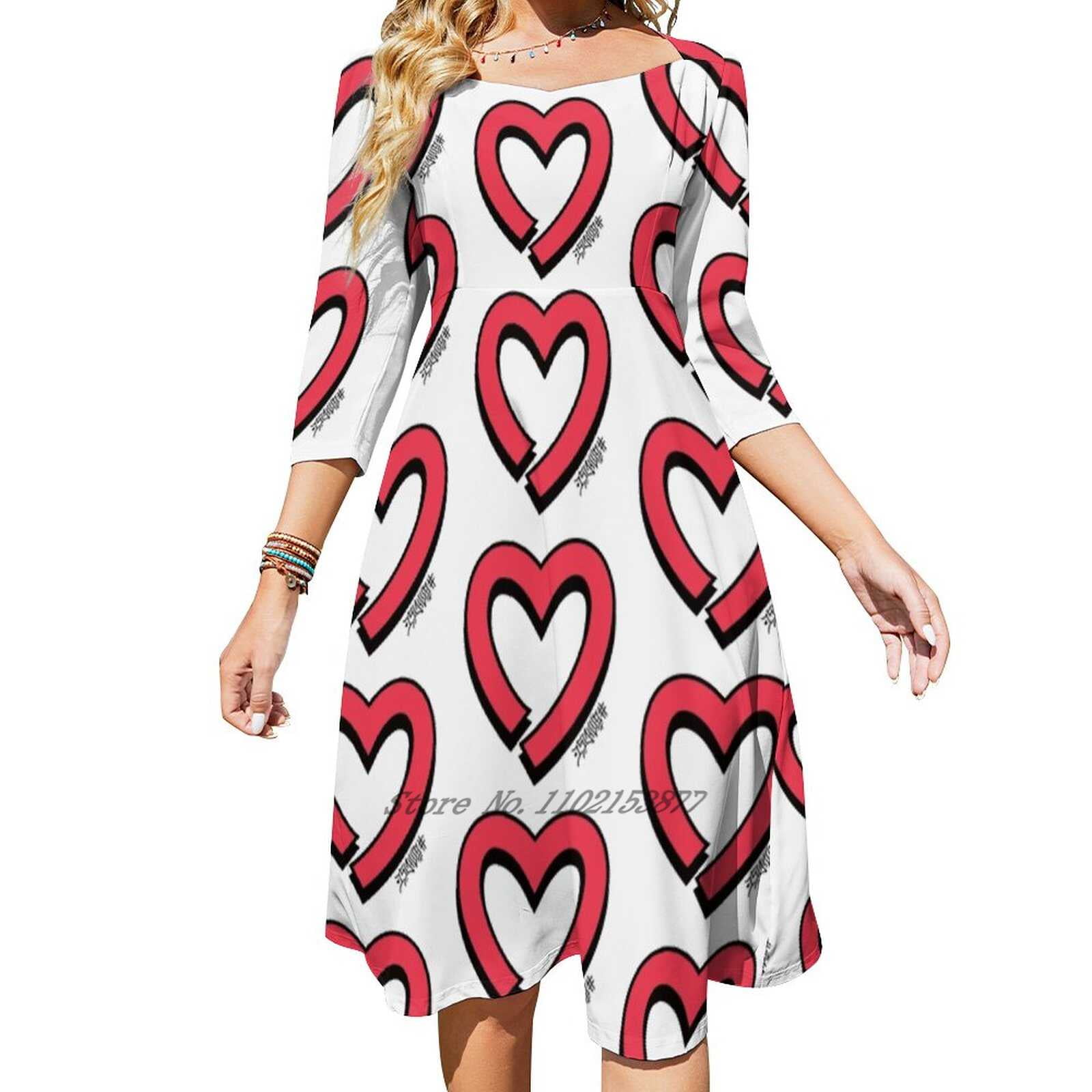 #Simpleheart Loose Pocket Dress Fashion Print Dress Short Sleeve V-Neck A-Line Dress Heart Red ...