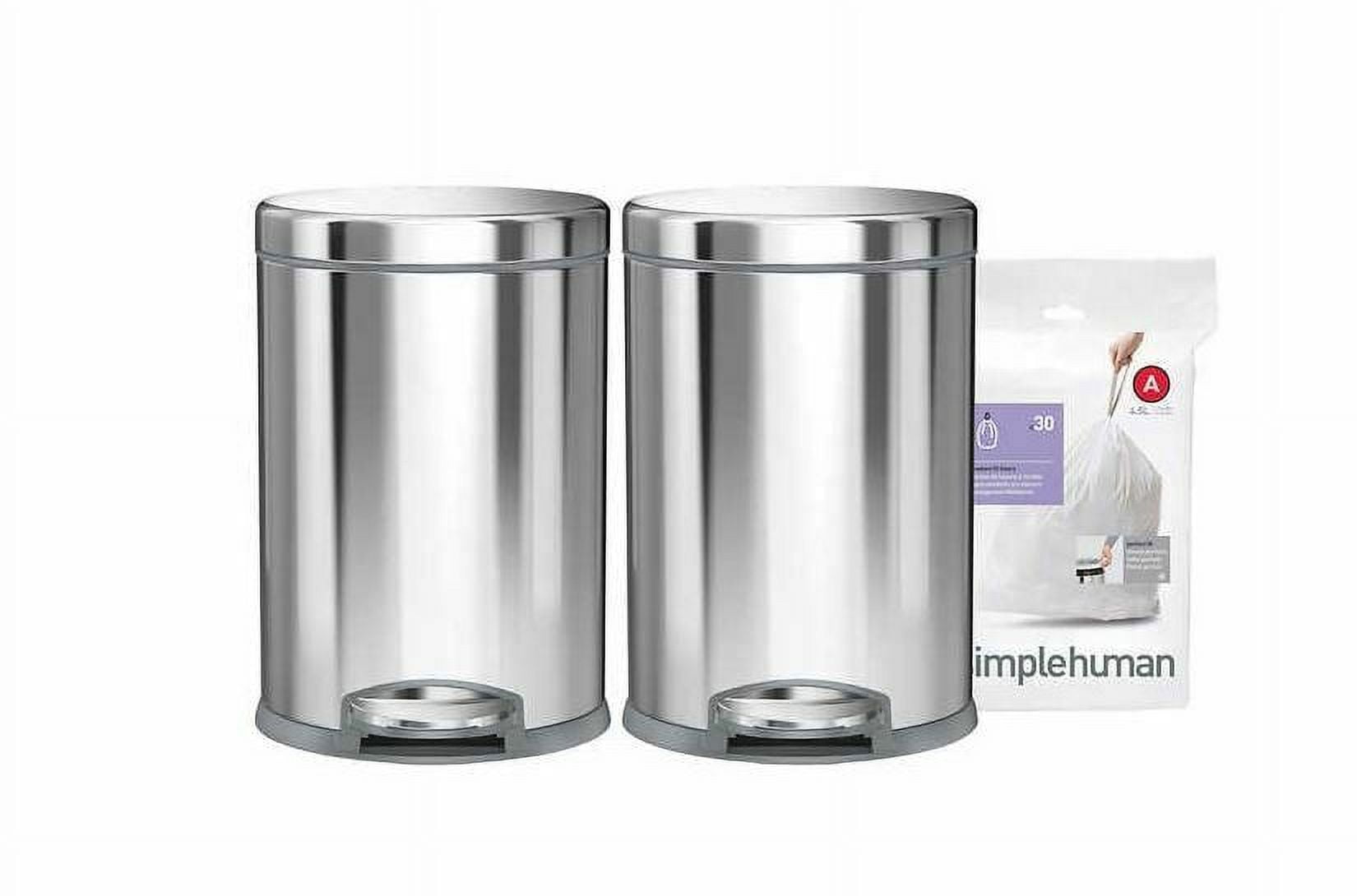 simplehuman 4.5L Round Step Can 2-Pack, Code A Liners 30-Pack, Silent ...