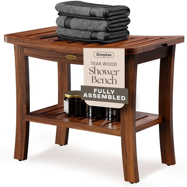 Simplex Teak Shower Bench, Fully Assembled Shower Stool, Water ...
