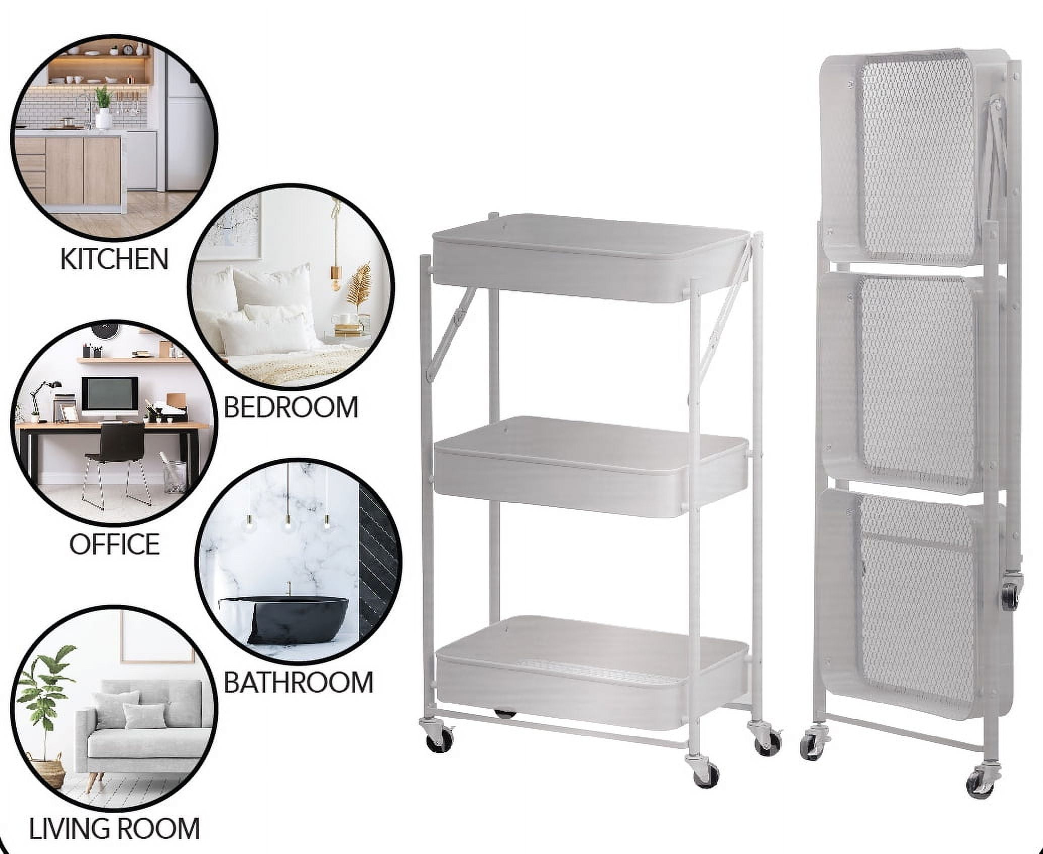 Simpli Furnished LLC-3 Tier Rolling Cart Space Saving Utility Cart ...