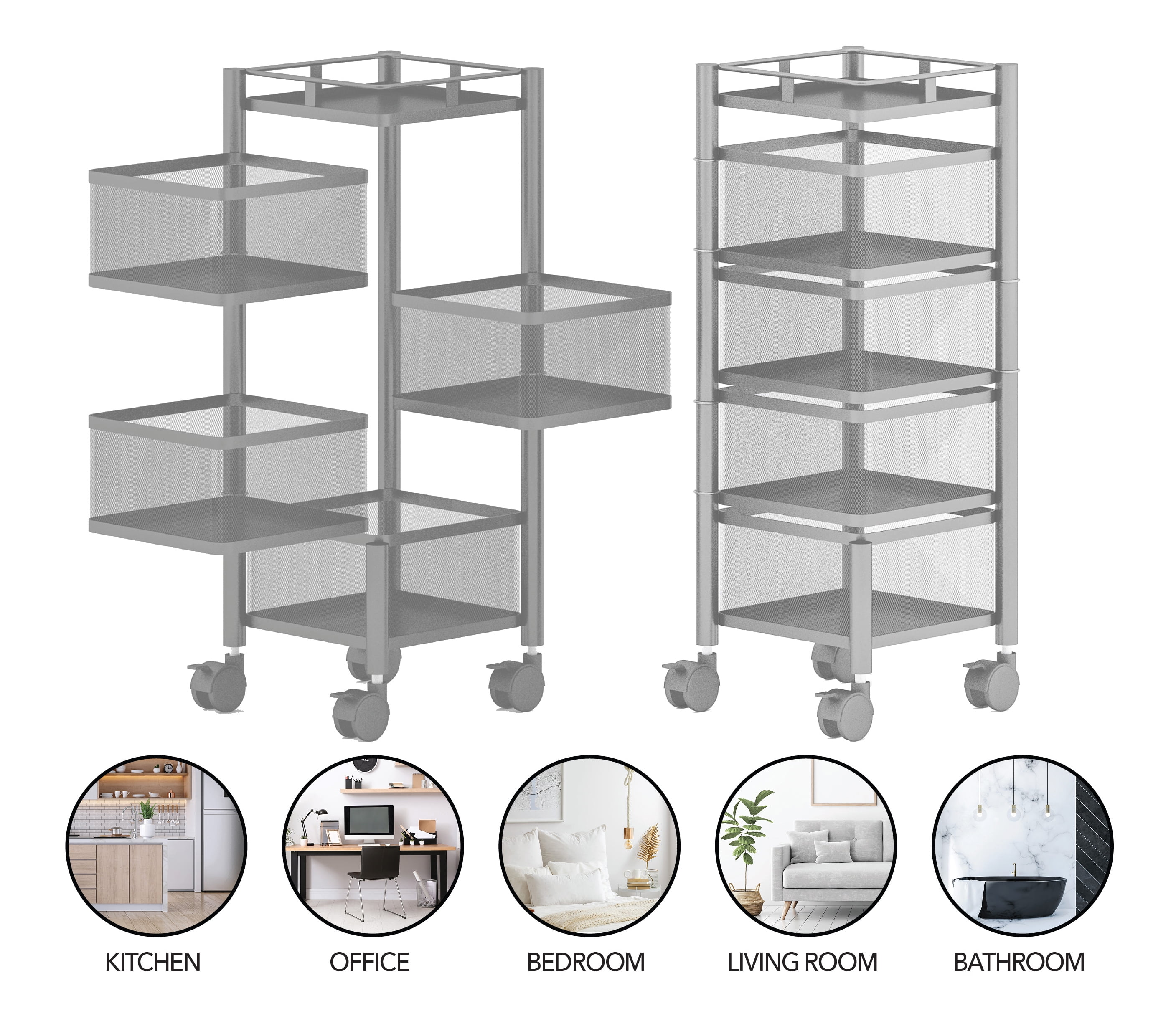 Simpli Furnished 4-Tier Square Rotating Metal Shelf, Utility Organizer ...