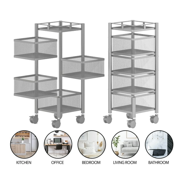 Simpli Furnished 4-Tier Square Rotating Metal Shelf, Utility Organizer ...
