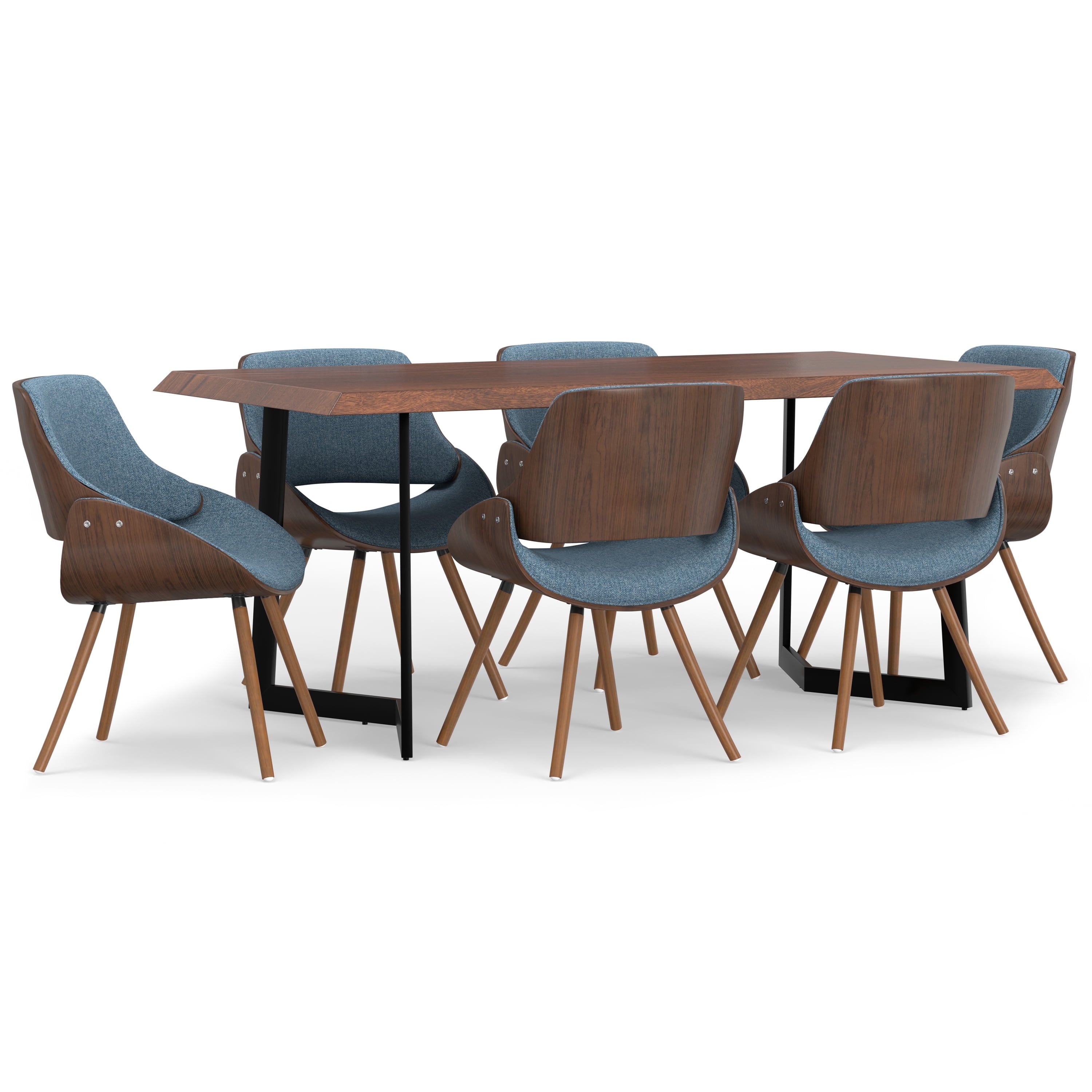 Simpli Home 7 Piece Dining Set With Bentwood Chair Back In Denim Blue ...