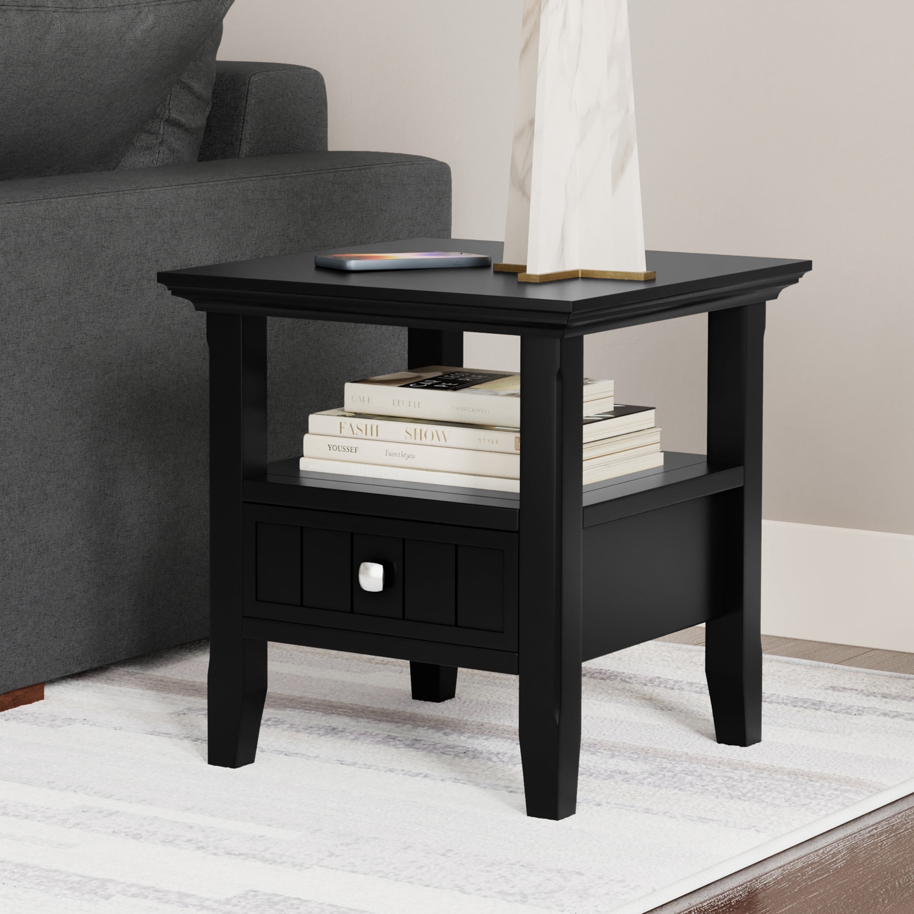 Acadian 19 inch Wide Solid Wood Transitional End Table with Drawer in ...