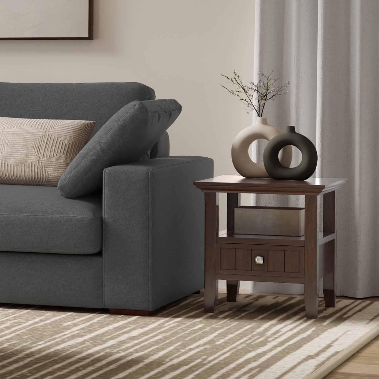 Simpli Home Acadian SOLID WOOD 19 inch Wide Square Transitional End ...