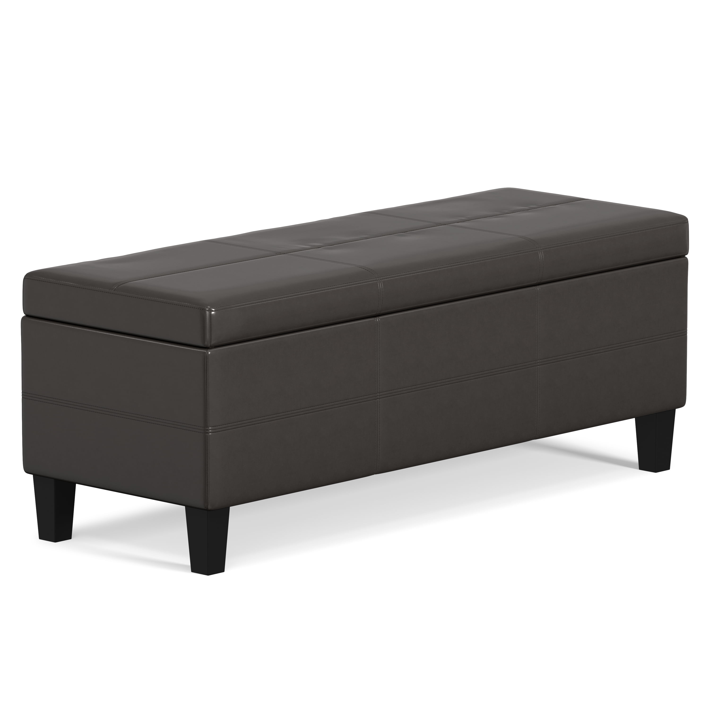 Simpli Home Afton 48" Faux Leather Rectangle Storage Ottoman Bench ...