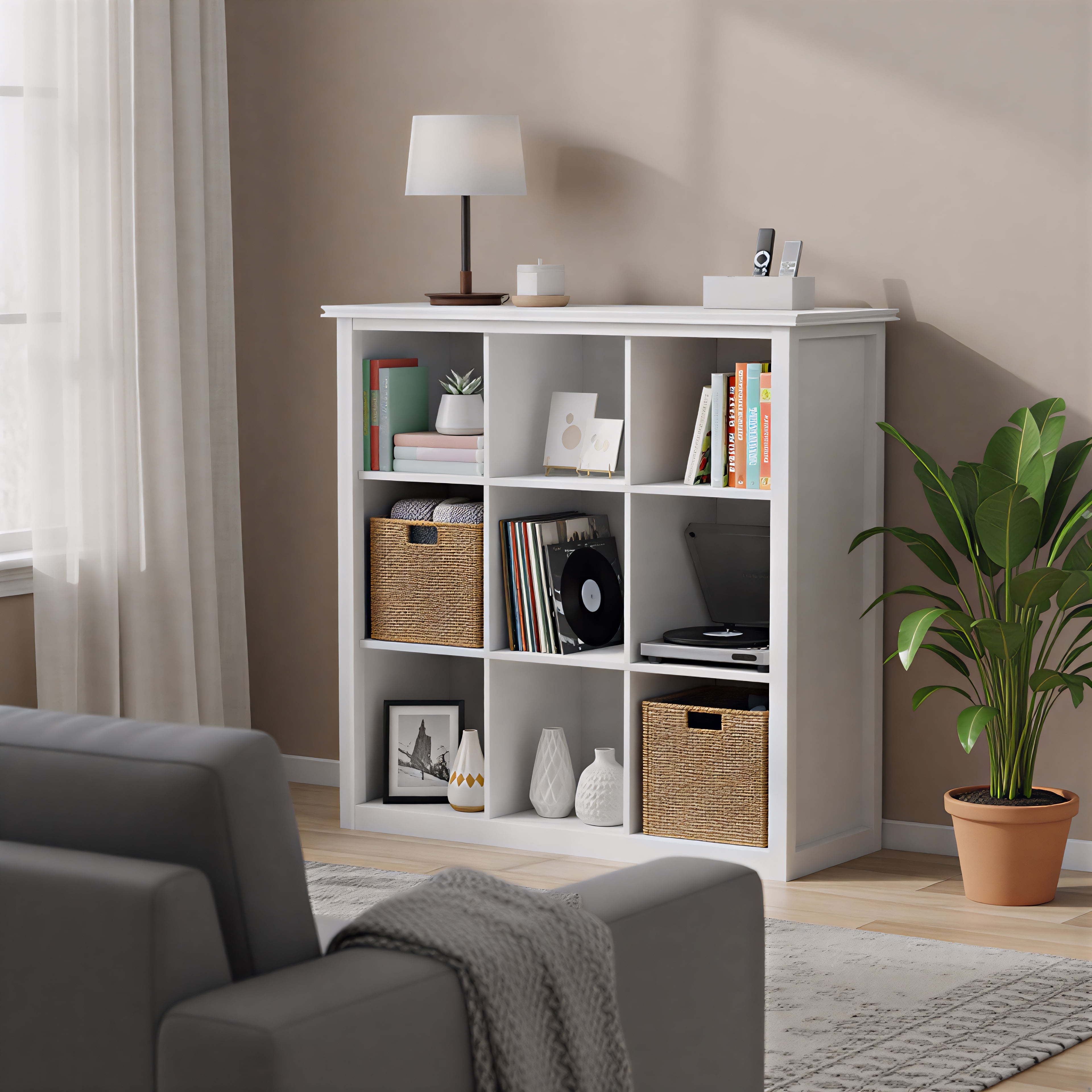 Simpli Home Artisan 45 inch Tall Solid Wood 9-Cube Bookcase, Chantilly ...