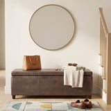 Simpli Home Avalon Modern Upholstered Leather Storage Ottoman Bench for ...