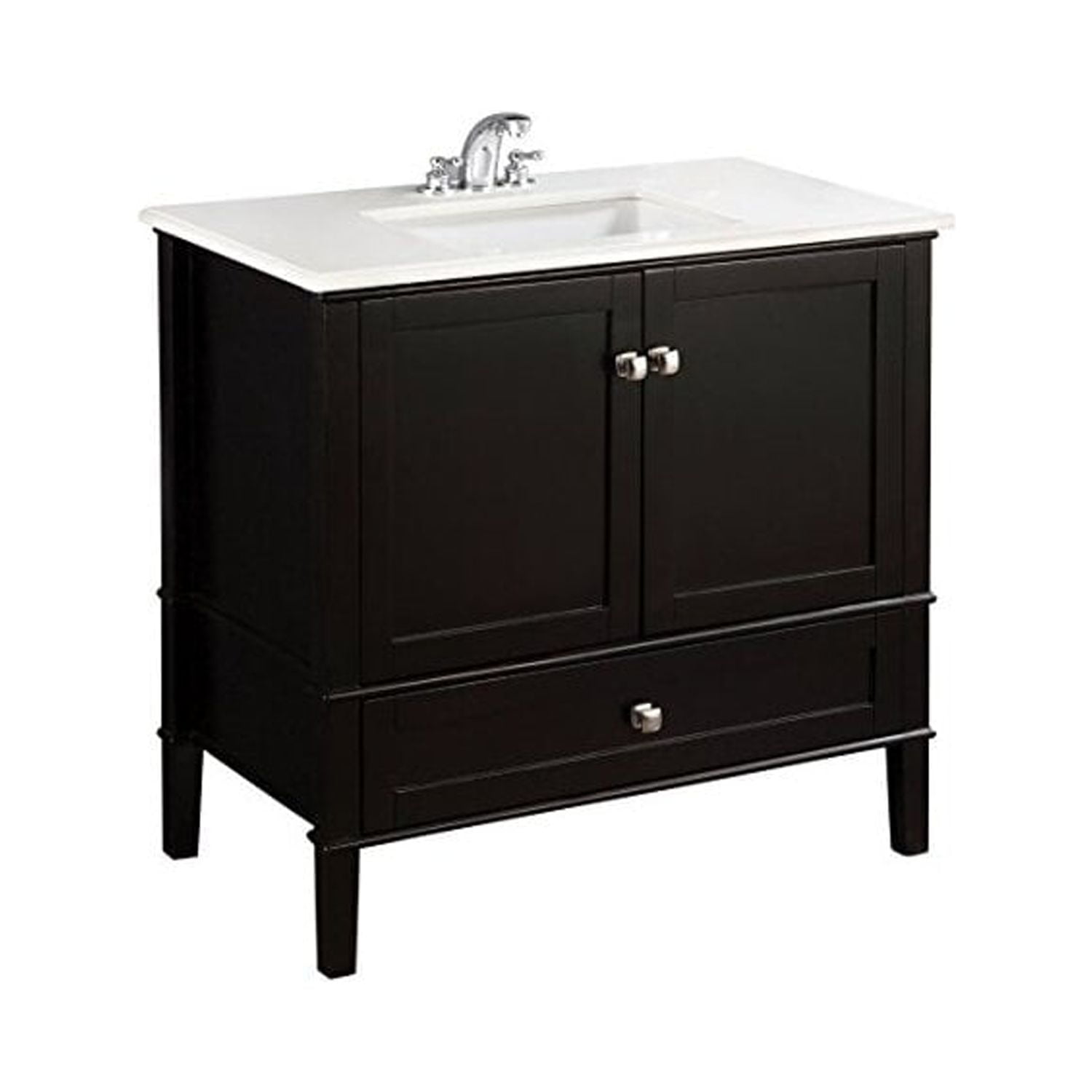 Simpli Home Chelsea Bath Vanity with White Engineered Quartz Marble Top ...