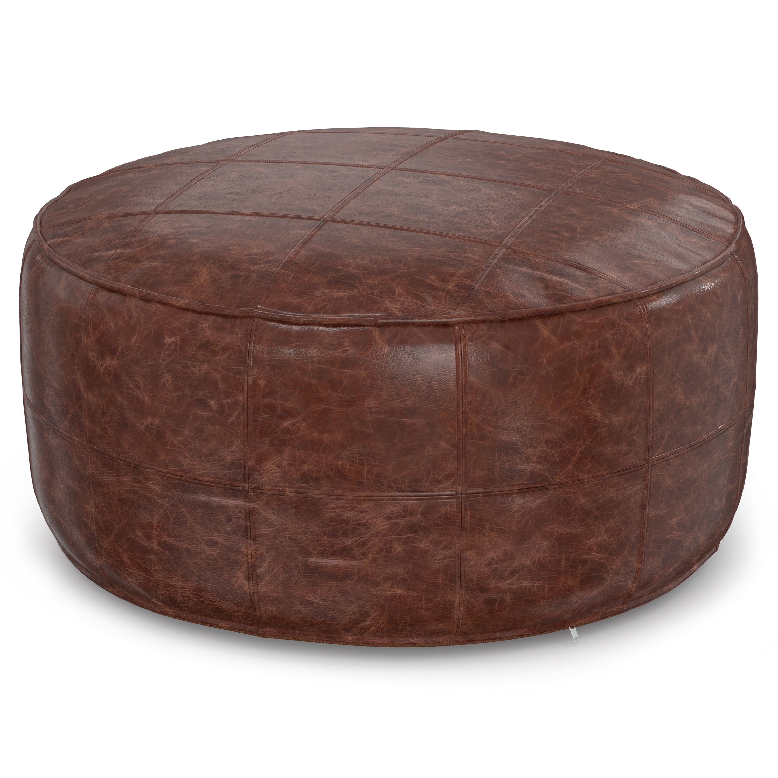 Simpli Home Connor Boho Round 34 inch Round Coffee Table Pouf in ...