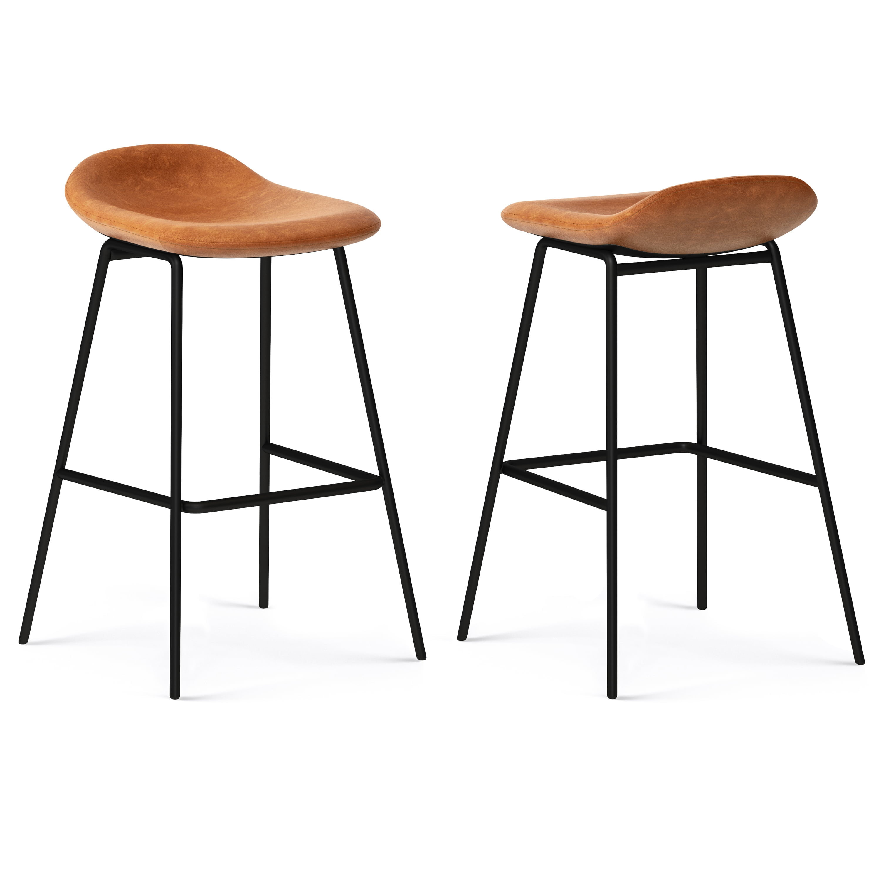 Simpli Home Dafney Upholstered Counter Height Bar Stool Set in Camel ...