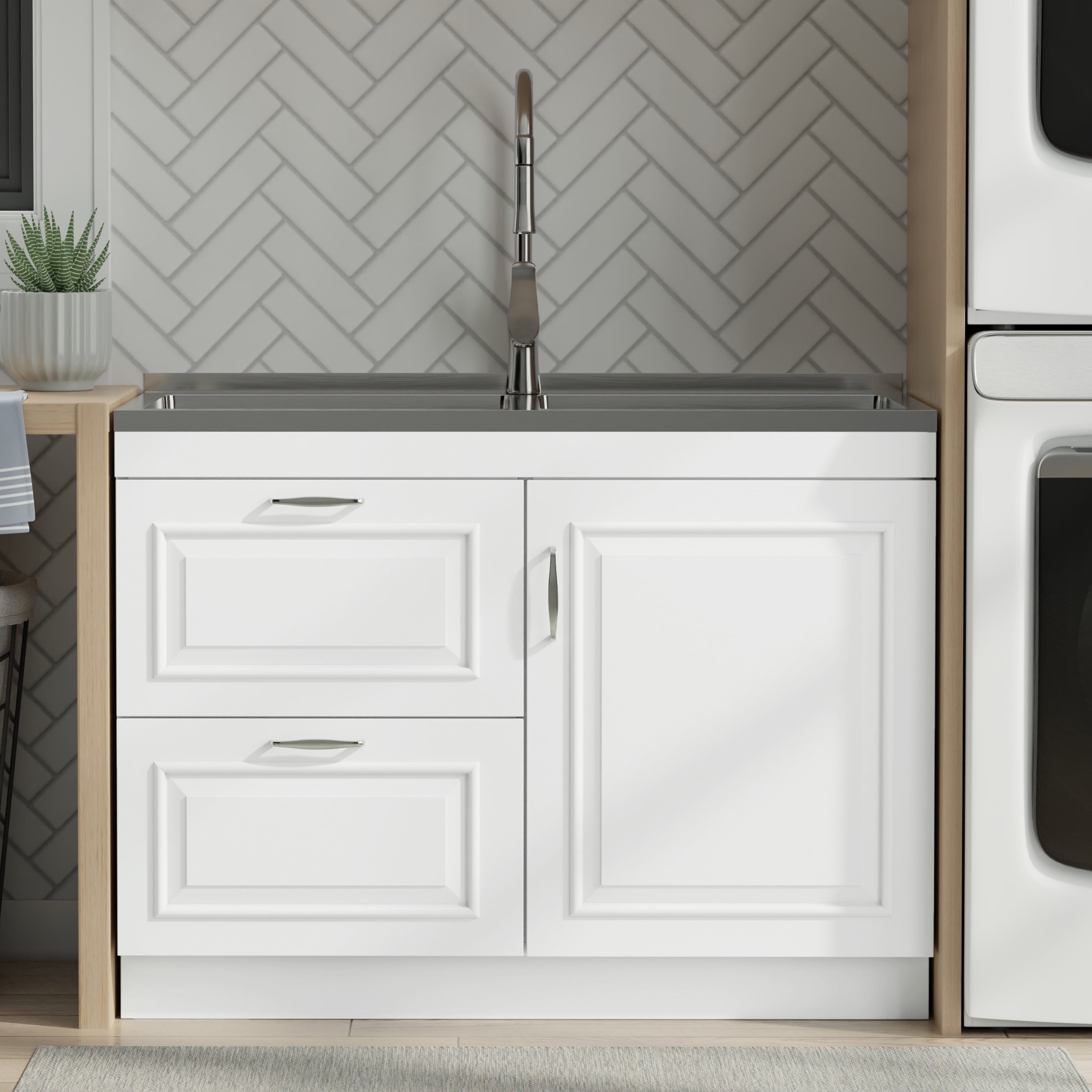 Simpli Home Darwin All-In-One 46-inch Laundry Utility Sink and Cabinet ...