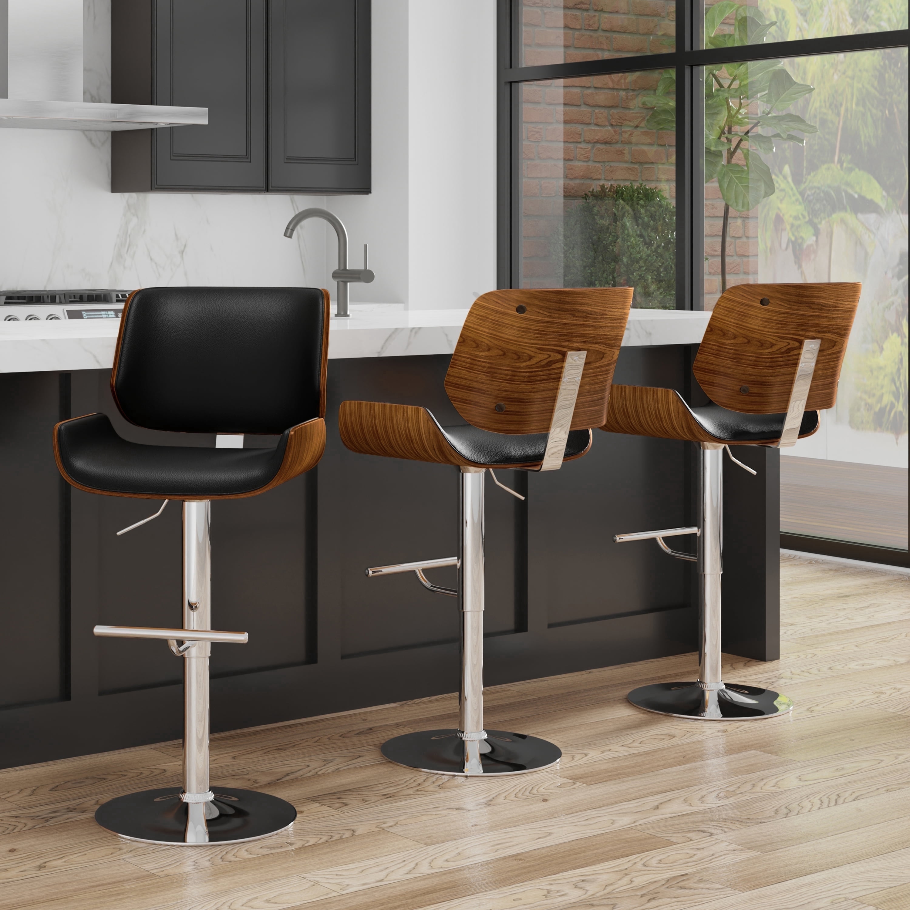 Simpli Home Dixie Mid Century Modern Adjustable Swivel Bar Stool in ...