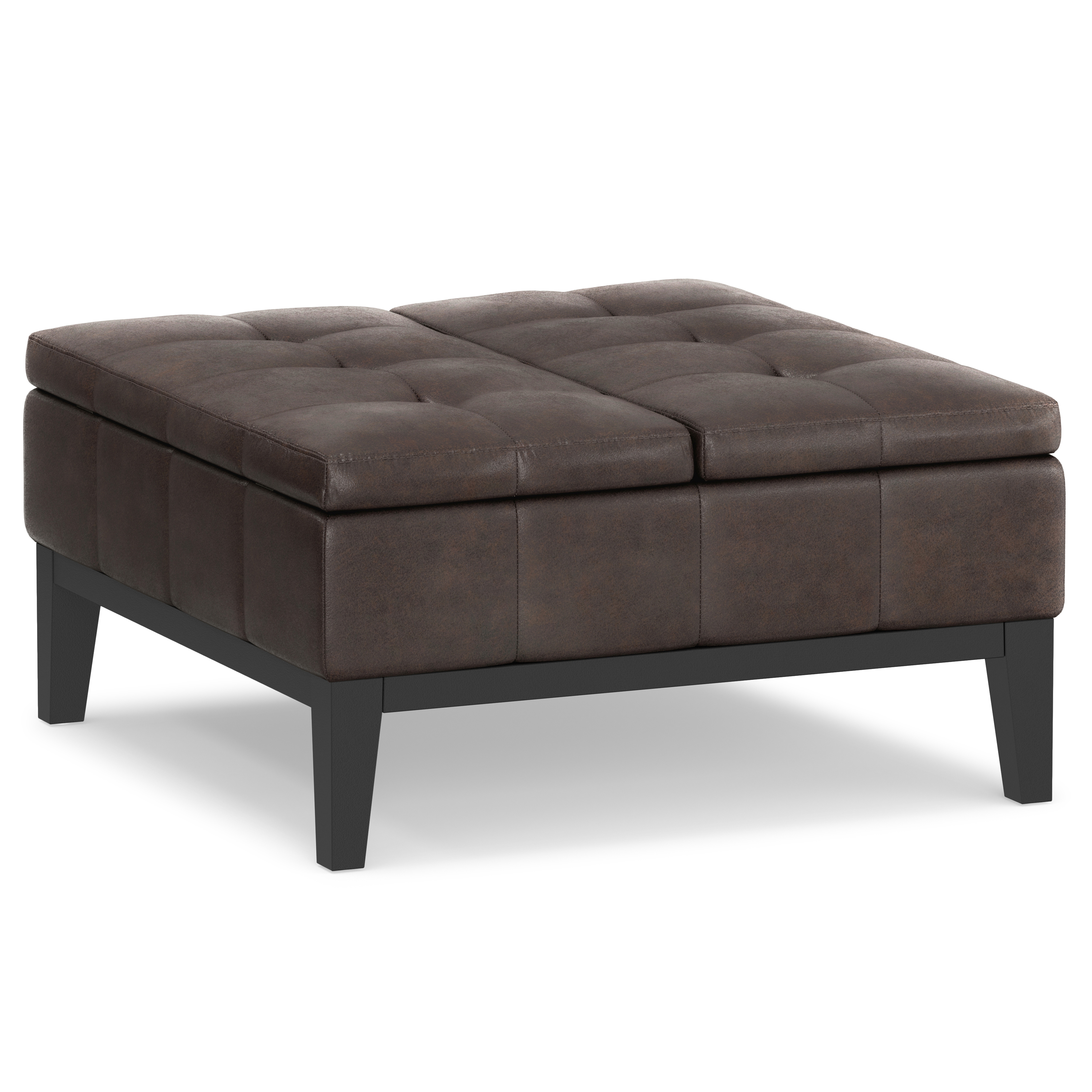 Simpli Home Dover 36" Faux Air Leather Coffee Table Ottoman in ...