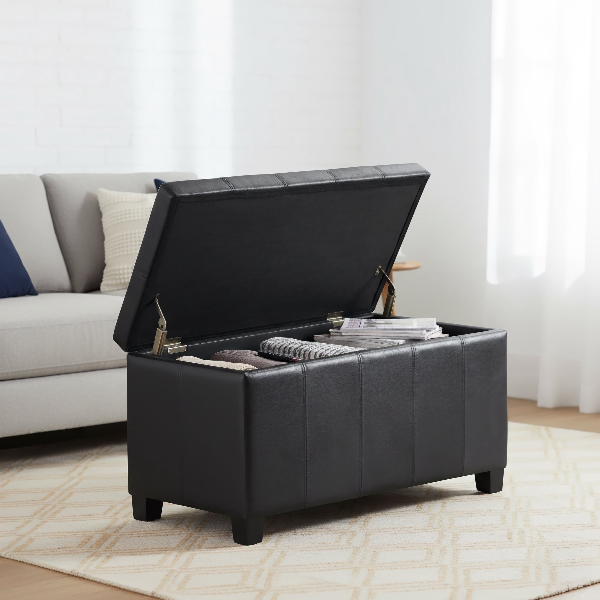 Simpli Home Dover 36 inch Wide Solid Wood Storage Ottoman Bench ...