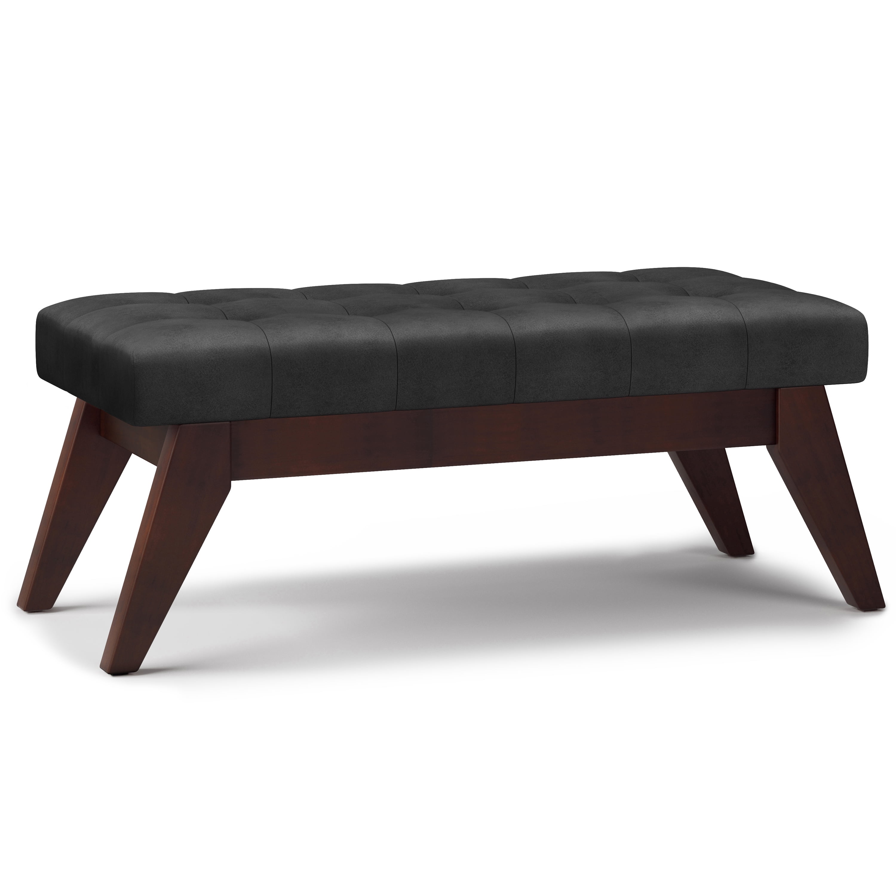 Draper 40" Wide Modern Tufted Ottoman Bench in Distressed Black Faux ...