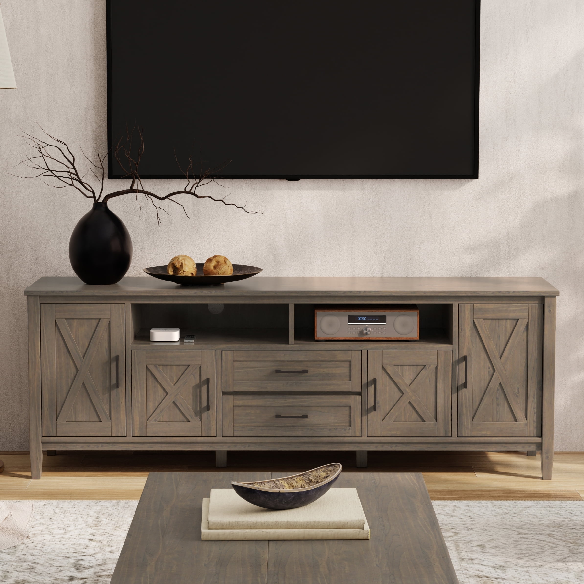 Simpli Home Ela SOLID WOOD 72 inch Wide Transitional TV Media Stand in ...
