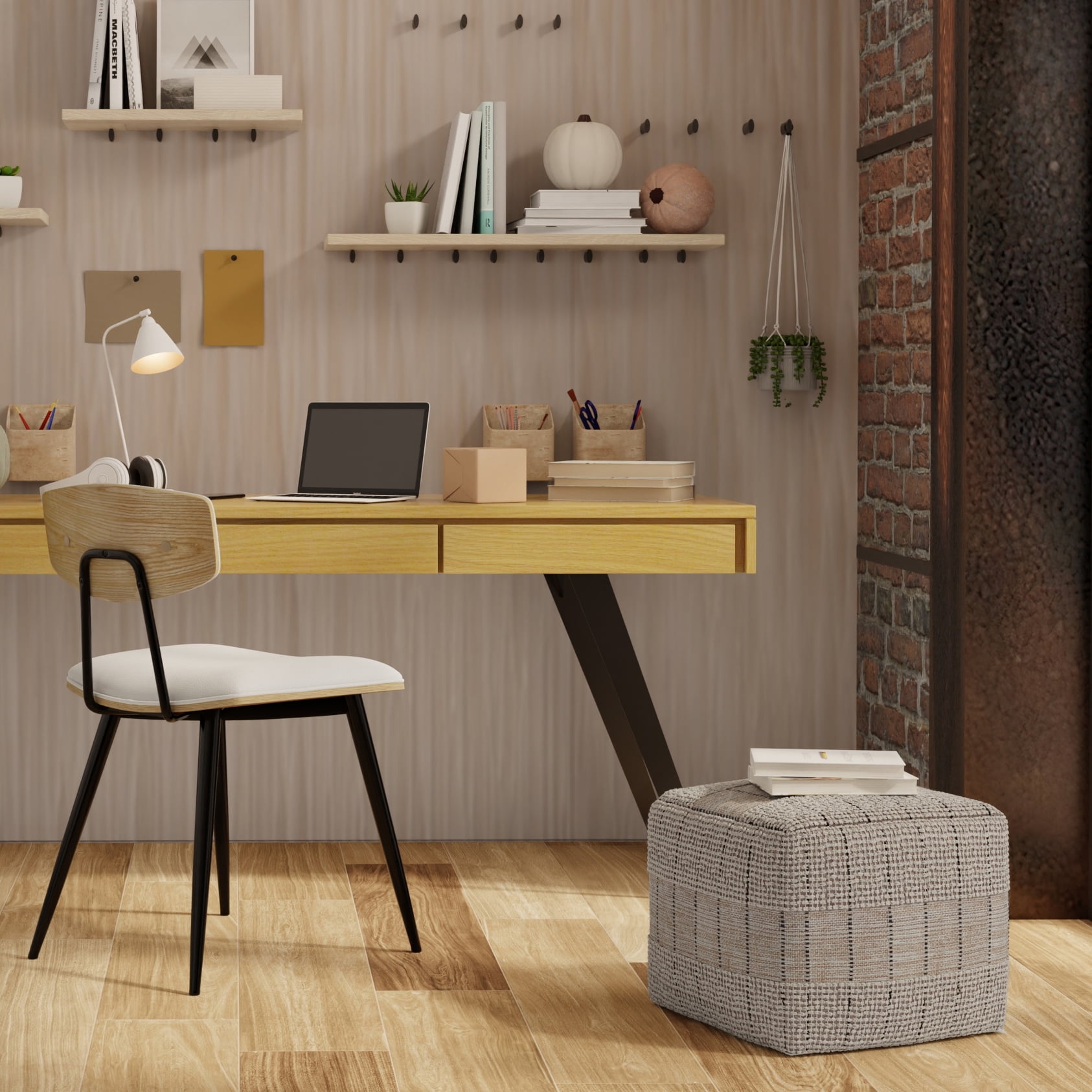 Simpli Home Elmer Contemporary Square Square Woven Pouf in Natural/Grey - Walmart.com