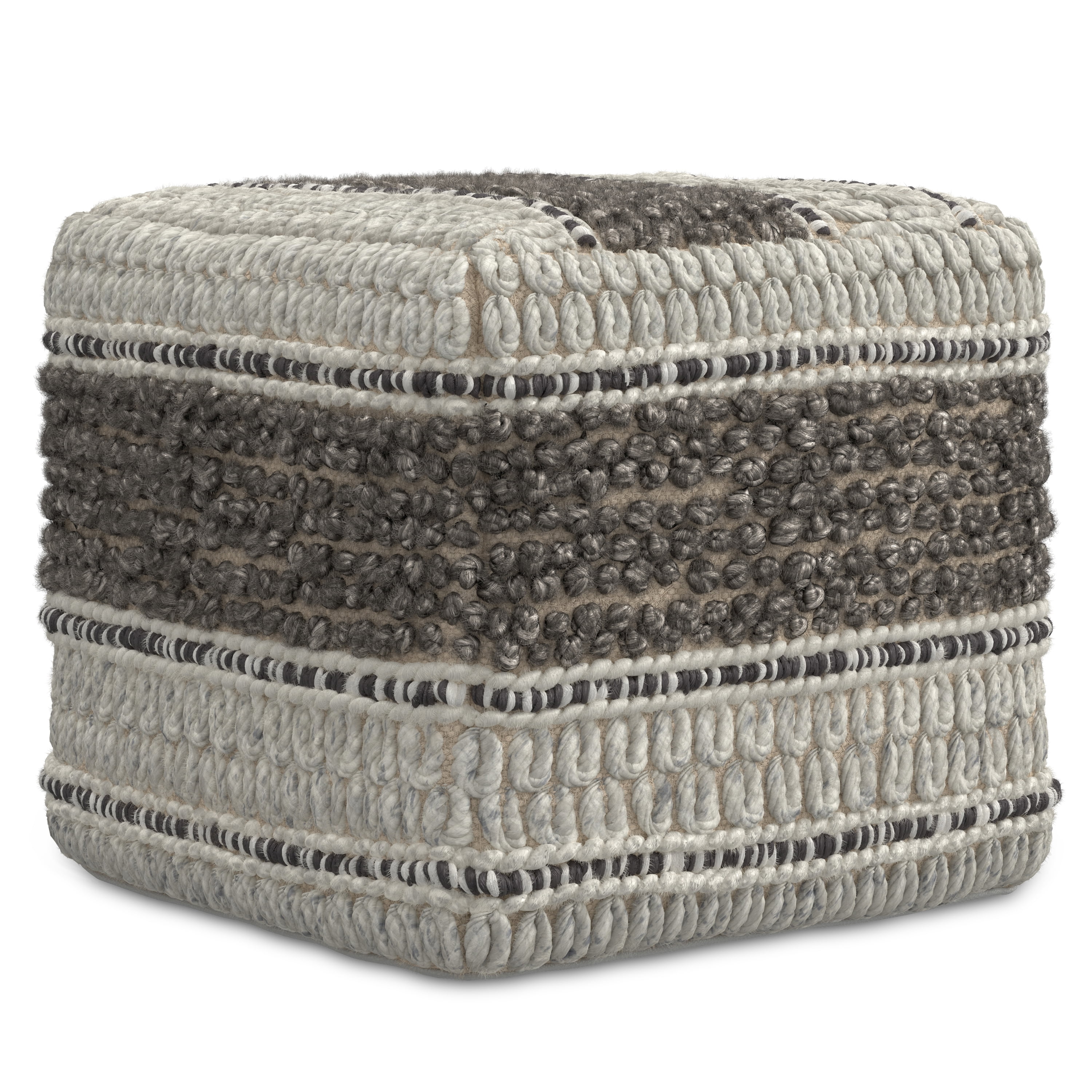 Simpli Home Grady Contemporary Square Pouf in Earth Tone Brown Handloom ...