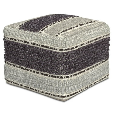 Simpli Home Sweeney Boho Square Pouf in Brown Handloom Woven Pattern - Walmart.com