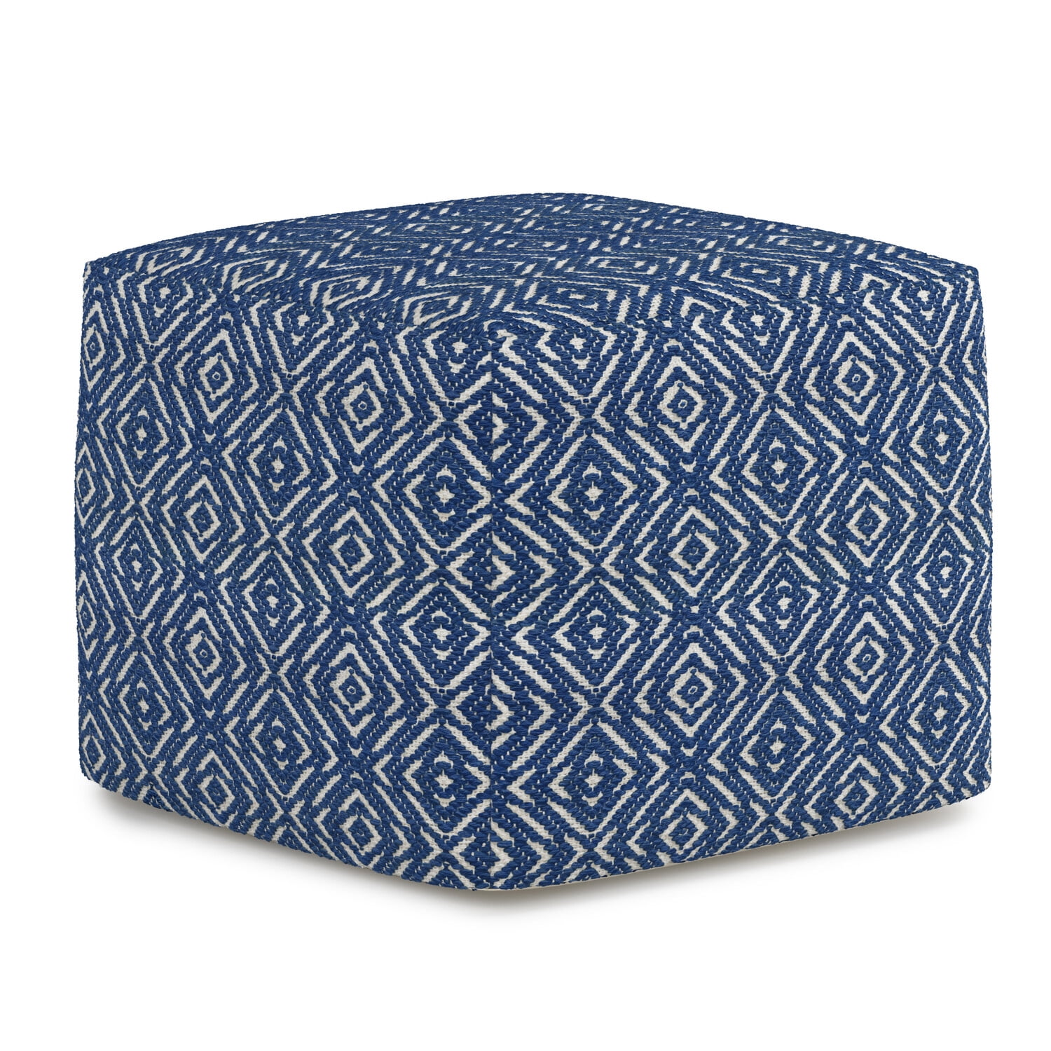 Simpli Home Graham Boho Square Pouf in Patterened Blue and Natural ...