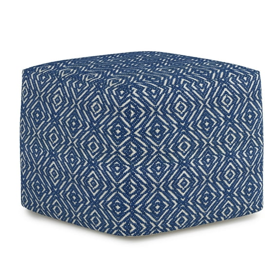Simpli Home Graham Boho Square Pouf in Patterened Blue and Natural Cotton - Walmart.com