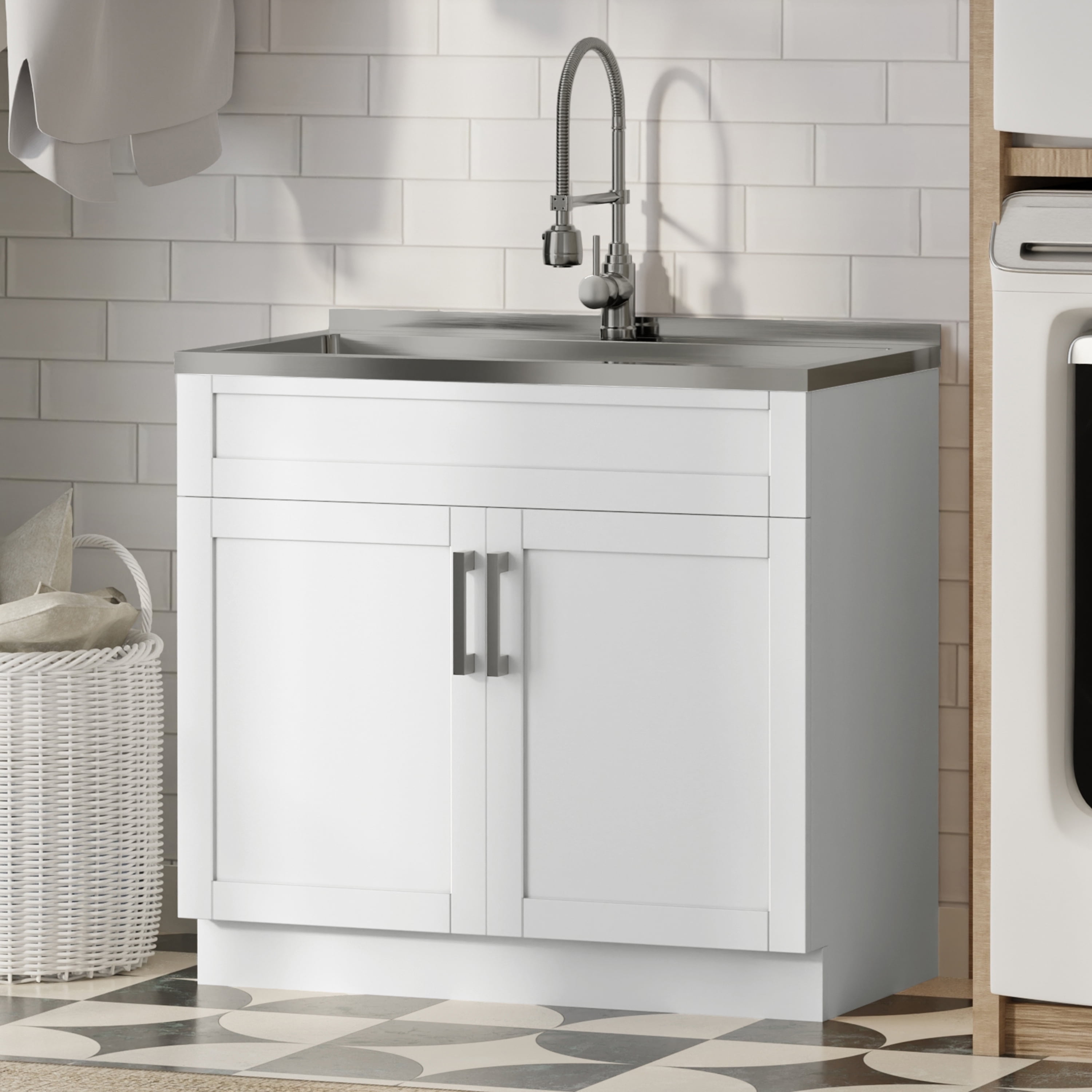 Simpli Home Hennessy All-In-One 36-inch Laundry Utility Sink and ...
